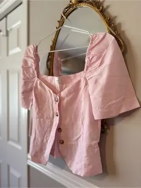 Wilfred | Tops | Pink Puff Sleeve Buttonfront Top | Poshmark